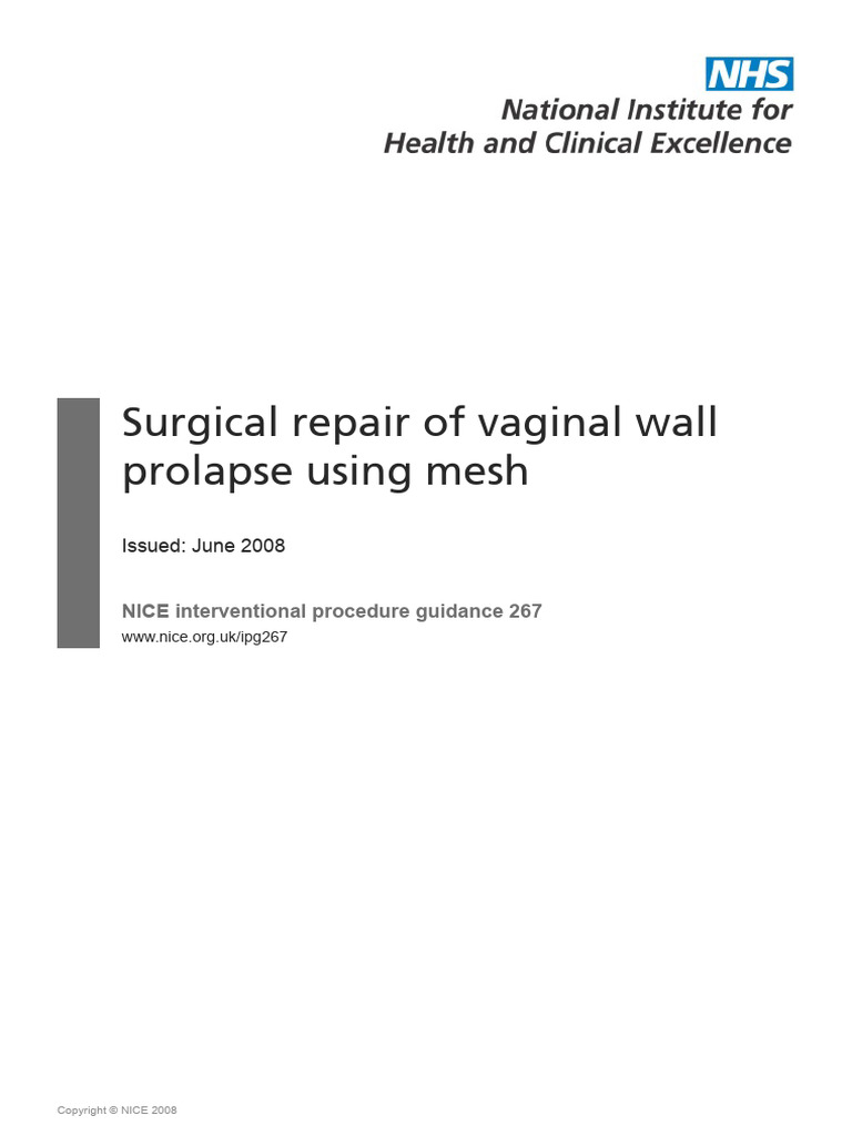 2008 - NHS - Surgical Repair of Vaginal Wall Prolapse Using Mesh | PDF | Medical Specialties ...