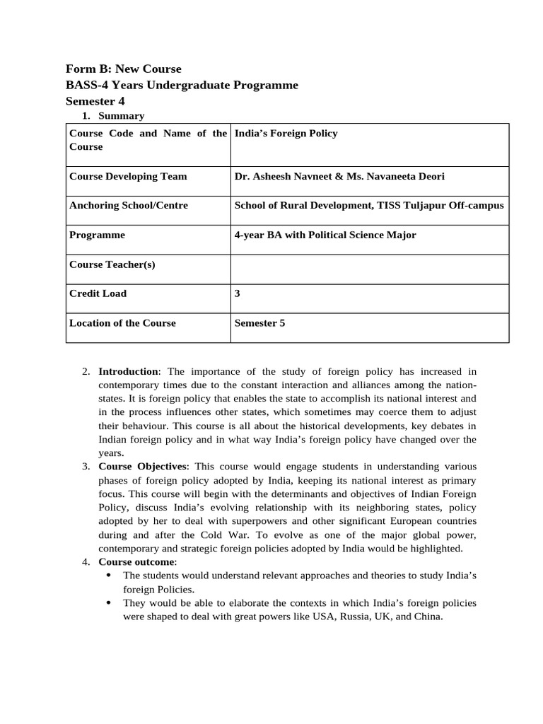 Syllabus For India's Foreign Policy AN and ND 030924 | PDF ...