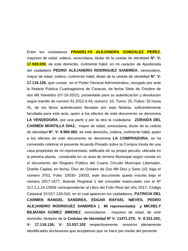 Mutuo Acuerdo Fraidelys Alejandra Gonzalez Perez | PDF | Documento de identidad