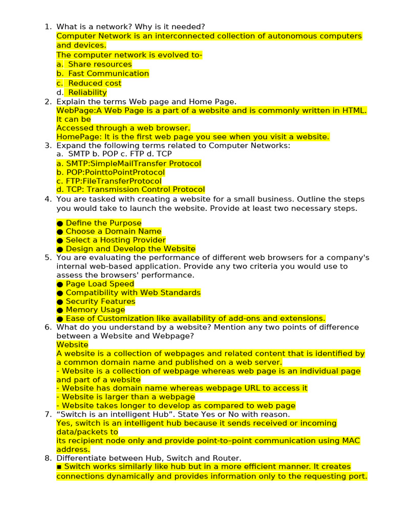 Computer Network Question Bank With Solution For Xii Ip 2023-24 | PDF | World Wide Web ...