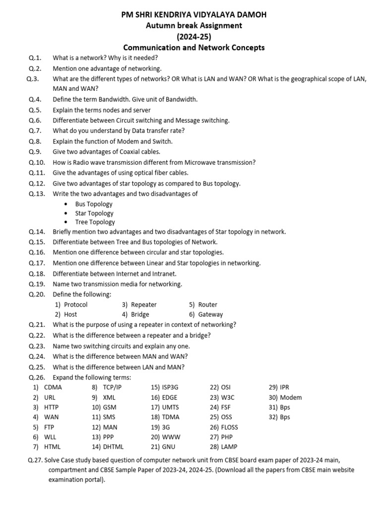 Computer Network AUTUMN BREAK ASSIGNMENT | PDF | Computer Network | Network Topology