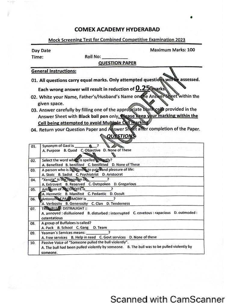 Mock 1 by Comex Academy | PDF