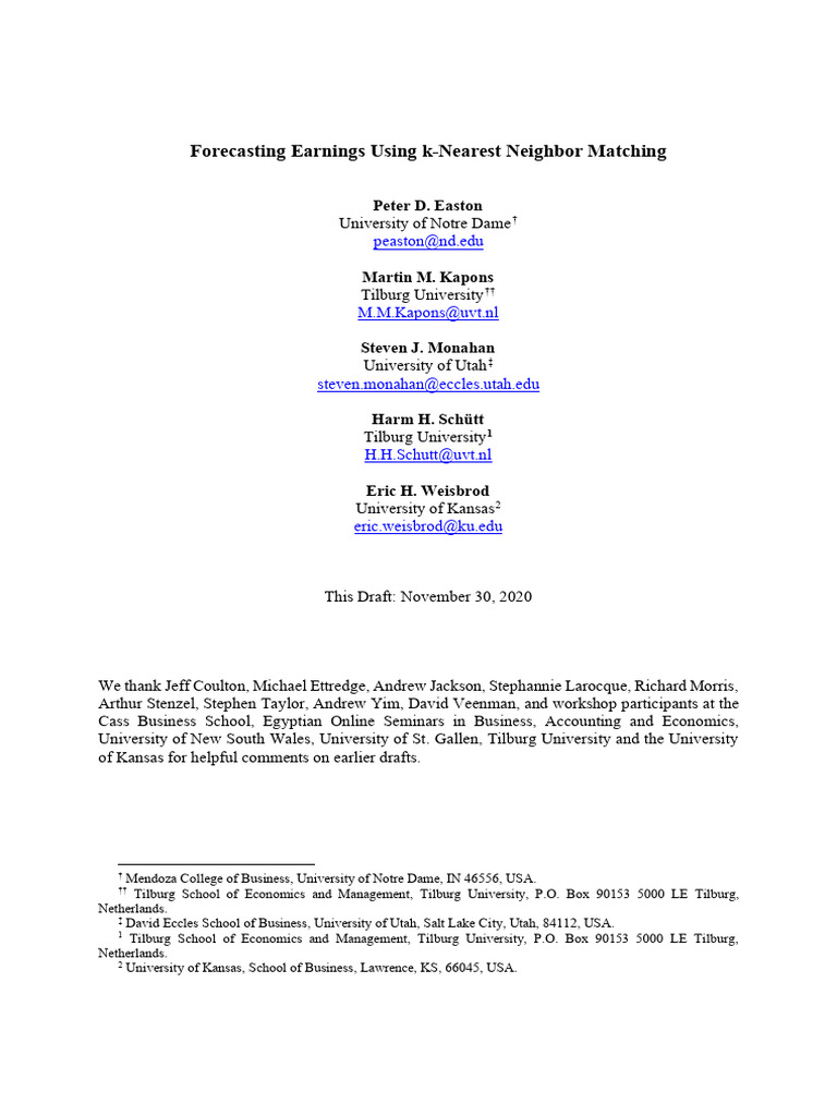Forecasting Earnings Using K-Nearest Neighbor Matching | PDF ... Forecasting Earnings Using K-Nearest Neighbor Matching | PDF ...