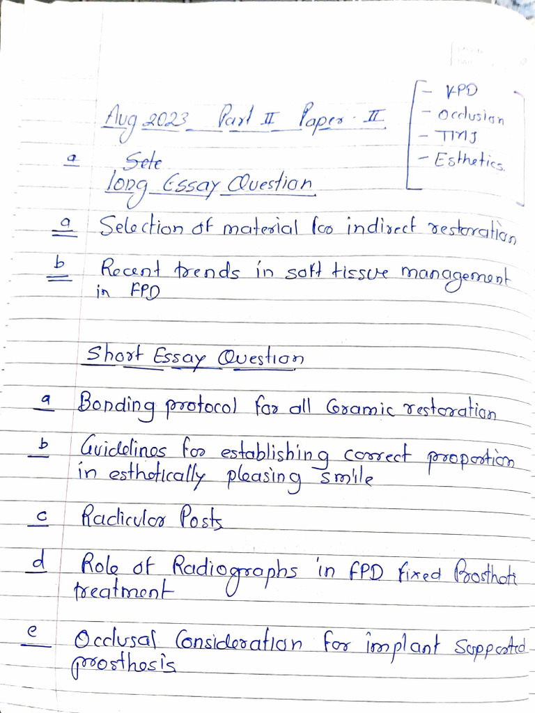 Questions Paper Prosthodontics 2 | PDF