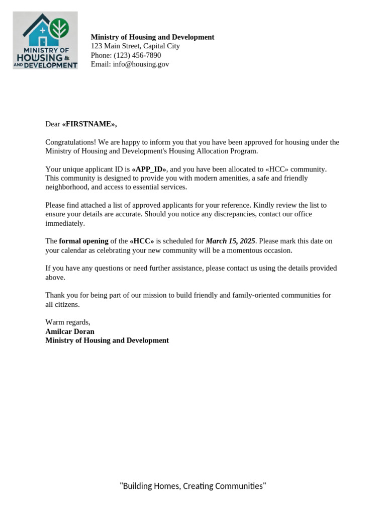 Housing Allocation Approval Notice | PDF