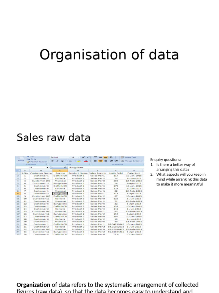 Chapter 4- Organisation of data | PDF | Data | Inquiry
