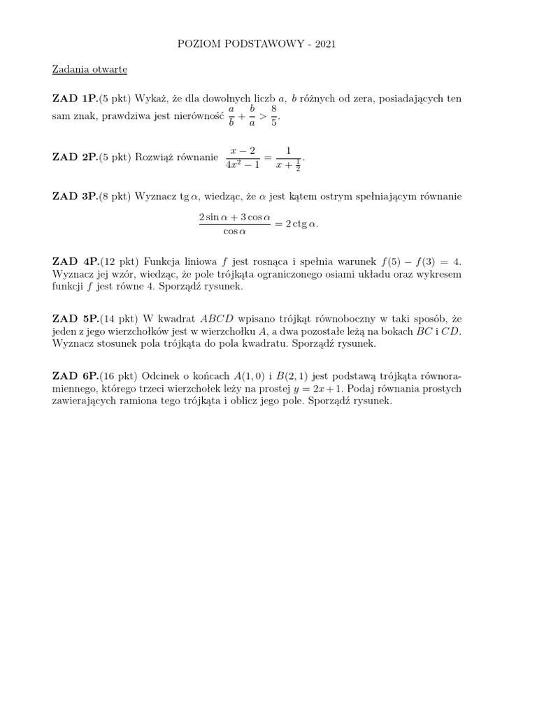 EGZ 2021 Matematyka Poz Podstawowy Otwarte | PDF