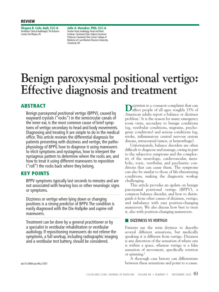 Vertigo Paroxistico Benigno | PDF | Vertigo | Auditory System