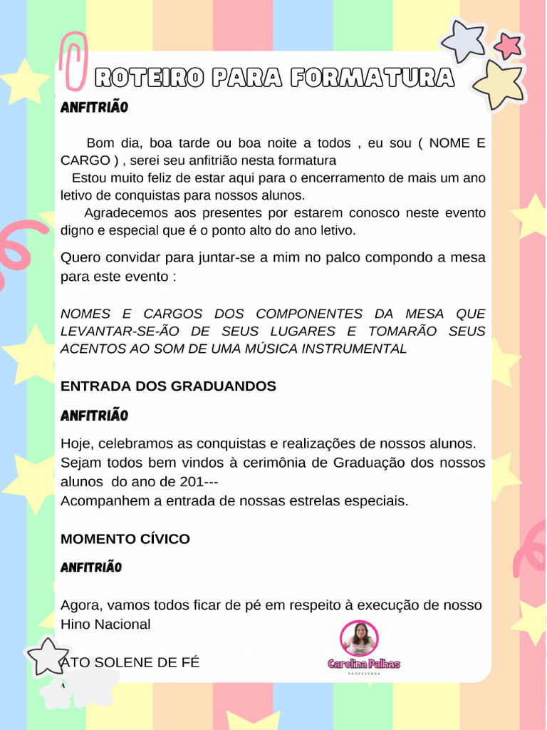 Roteiro para Formatura - Infantil | PDF