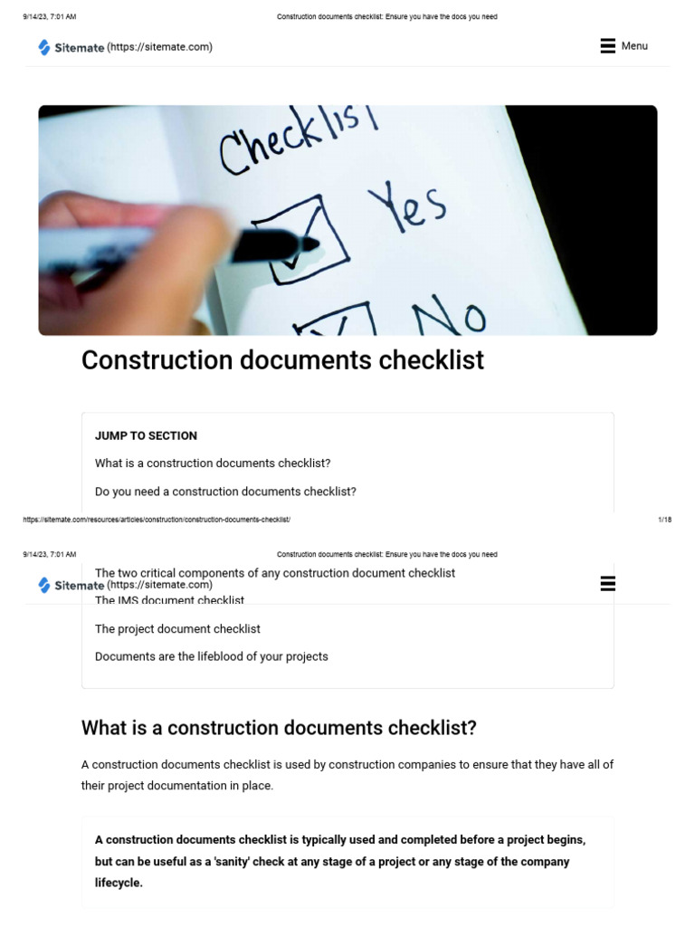 Construction Documents Checklist - Ensure You Have The Docs You Need | PDF