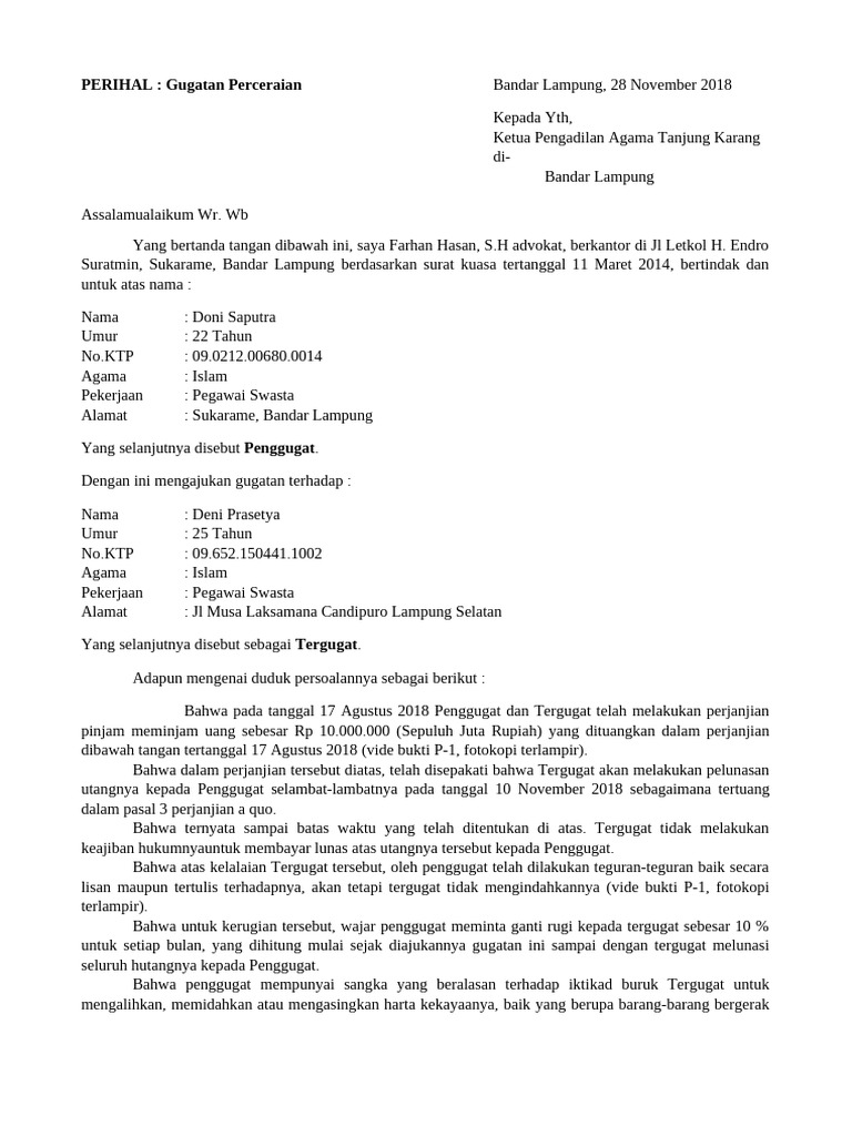 Surat Gugatan Perdata | PDF