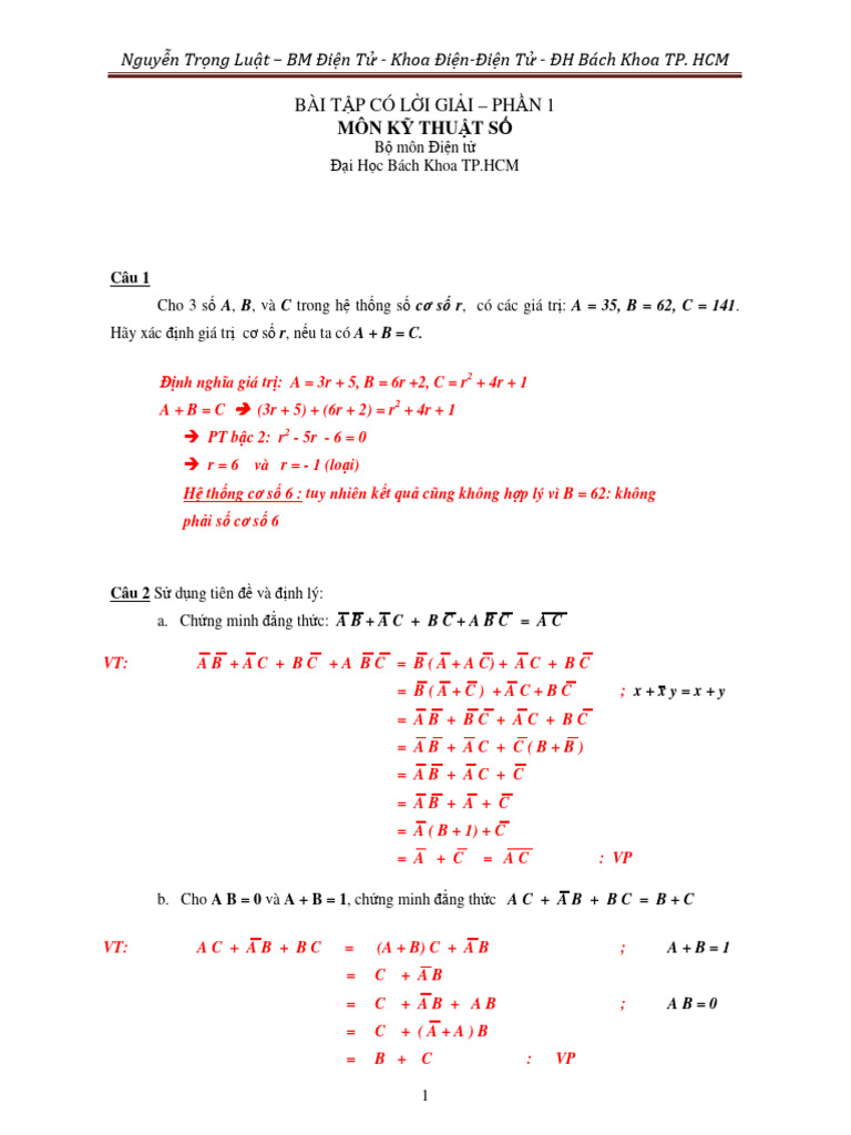 Bai TP Co Li Gii PHN 1 Mon Din T S | PDF