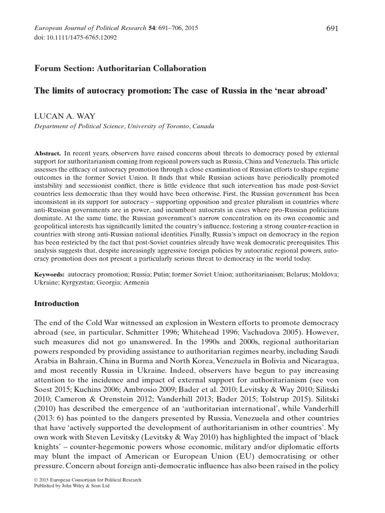 The Limits of Autocracy Promotion The Case of Russia in The Near Abroad ...