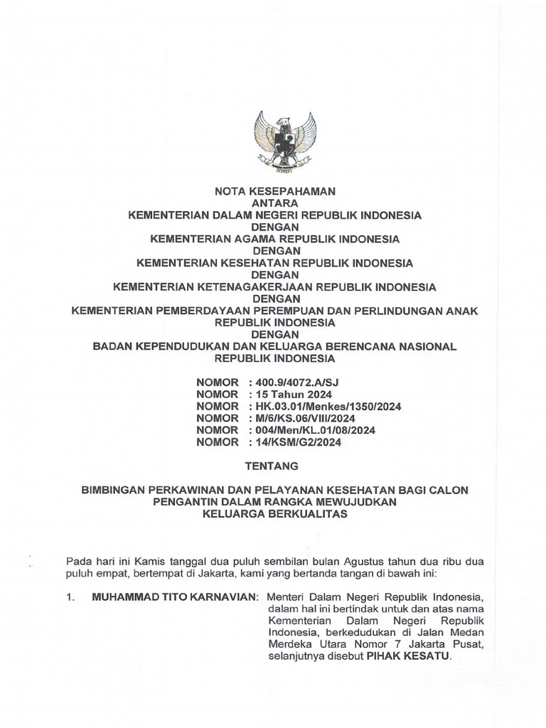 2024 - Nota Kesepahaman Bimwin Yankes Catin - TTD | PDF