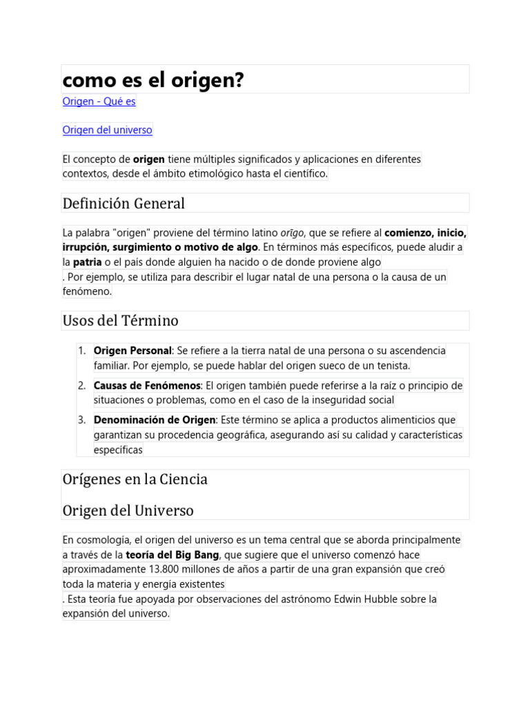 Como Es El Origen | PDF