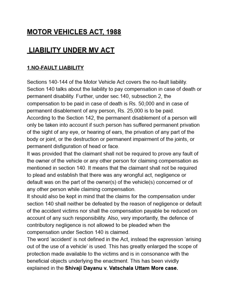 Mv Act Notes | PDF | Vehicle Insurance | Insurance