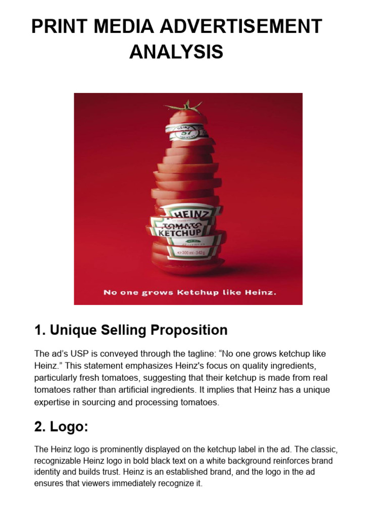 Heinz Ketchup Ad Analysis: USP & Creativity | PDF