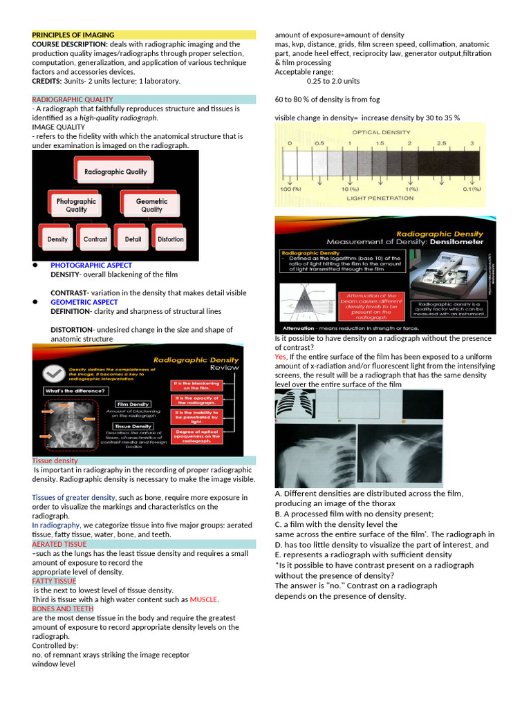 Principles of Imaging Reviewer - 083225 | PDF | Radiography | X Ray