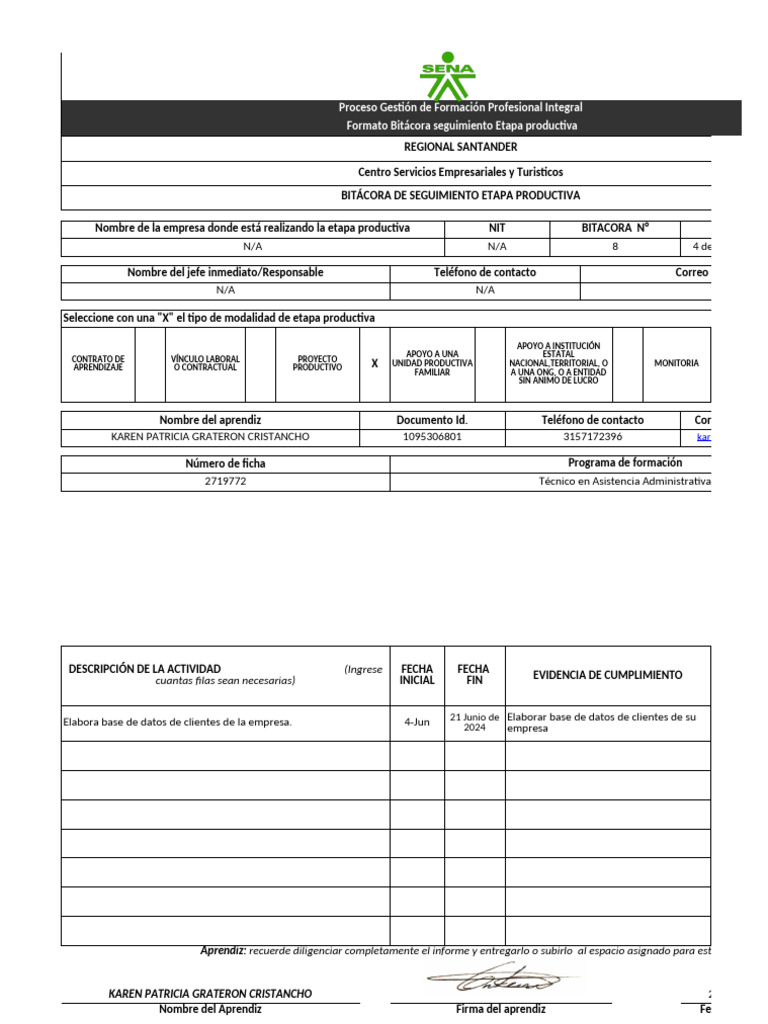 Bitácora Seguimiento Formación SENA | PDF