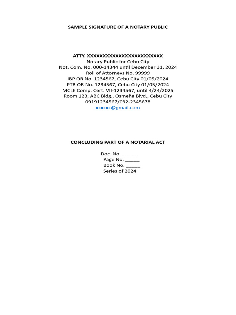 Form 1 Sample Signature of A Notary Public | PDF
