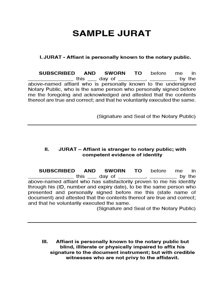 Form 2 - Sample Jurat | PDF | Affidavit | Notary Public
