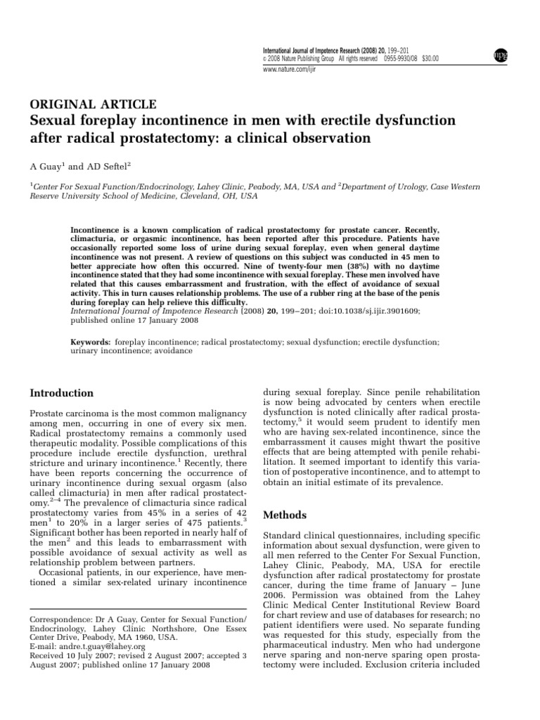 2º - Sexual Foreplay Incontinence in Men With Erectile Dysfunction ...