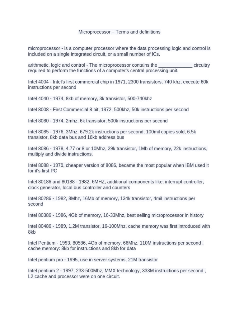 Microprocessor - Terms and Definitions | PDF | Central Processing Unit | Random Access Memory