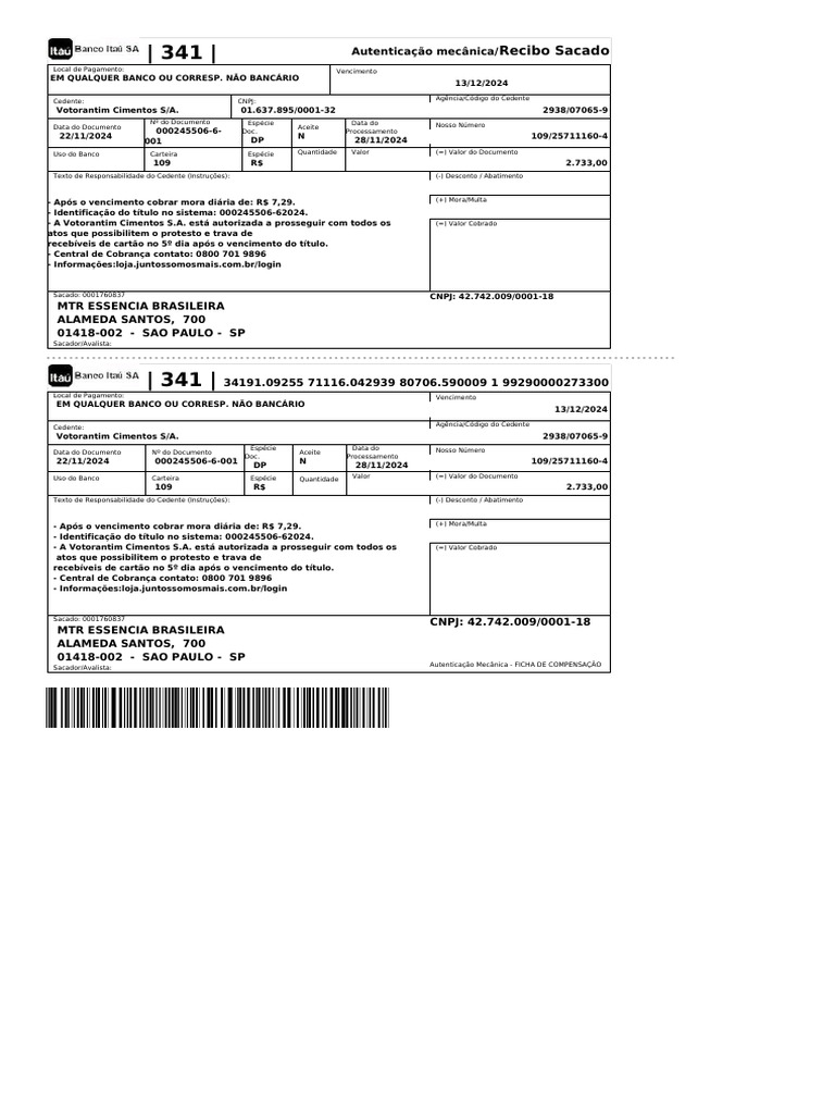 Recibo Sacado | PDF