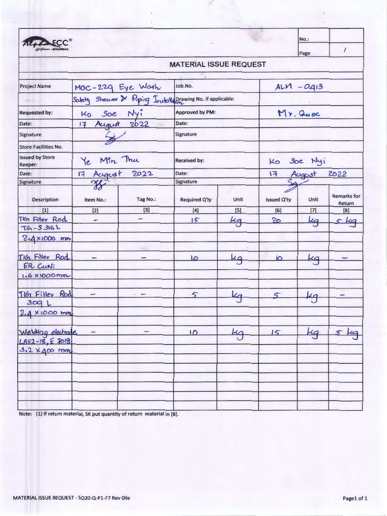 Material Issue Request | PDF