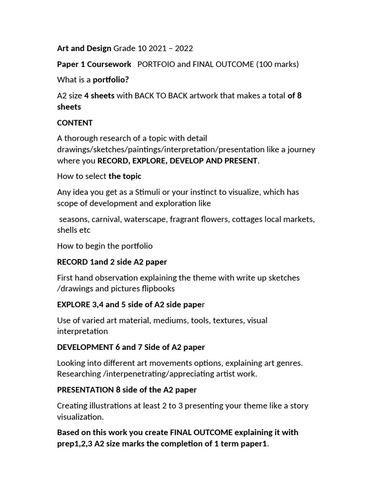 Art and Design Grade 10 2021 Information | PDF