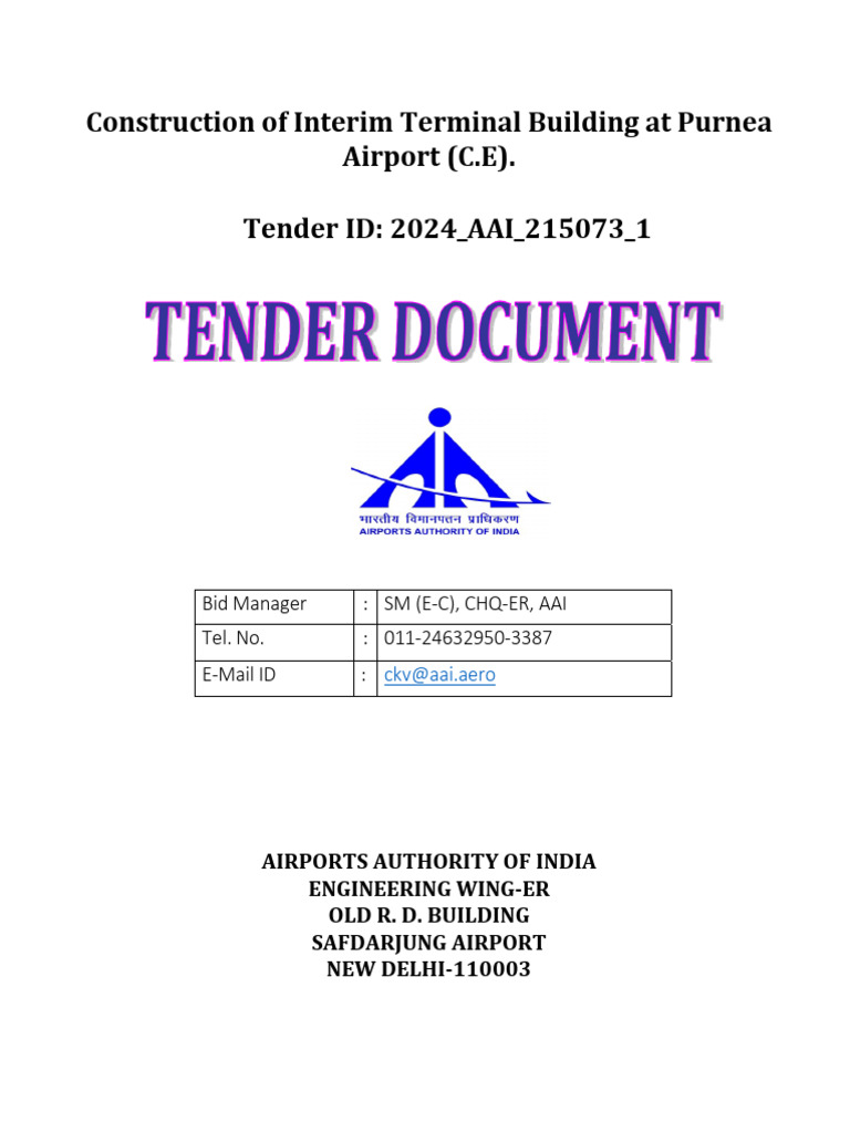 Purnea Airport Interim Terminal Tender | PDF | Architect