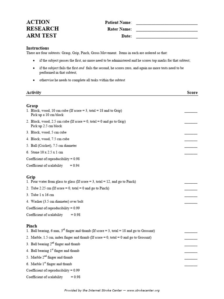 Action Research Arm Test | PDF | Diseases And Disorders | Medical ...