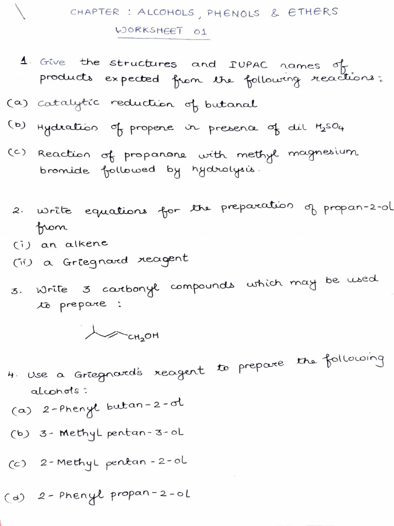 Worksheets On Alc, Phenols ðers | PDF | Chemical Compounds | Organic ...