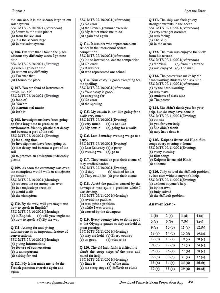 SSC MTS Error Spotting Practice | PDF | Verb | Plural