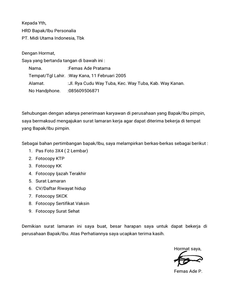 Surat Lamaran 2 Femas | PDF