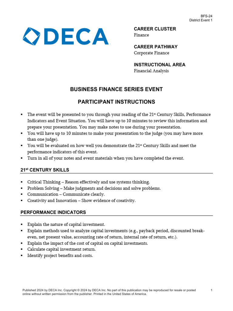 65dce2373cdc6ae12ee1ac29 DECA BFS 2024 District Event 1 | PDF | Net ...