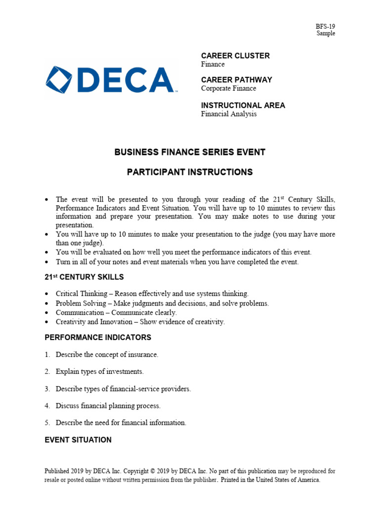 Teach DECA BFS FinancialAnalysis Sample RP | PDF | Insurance | Stocks