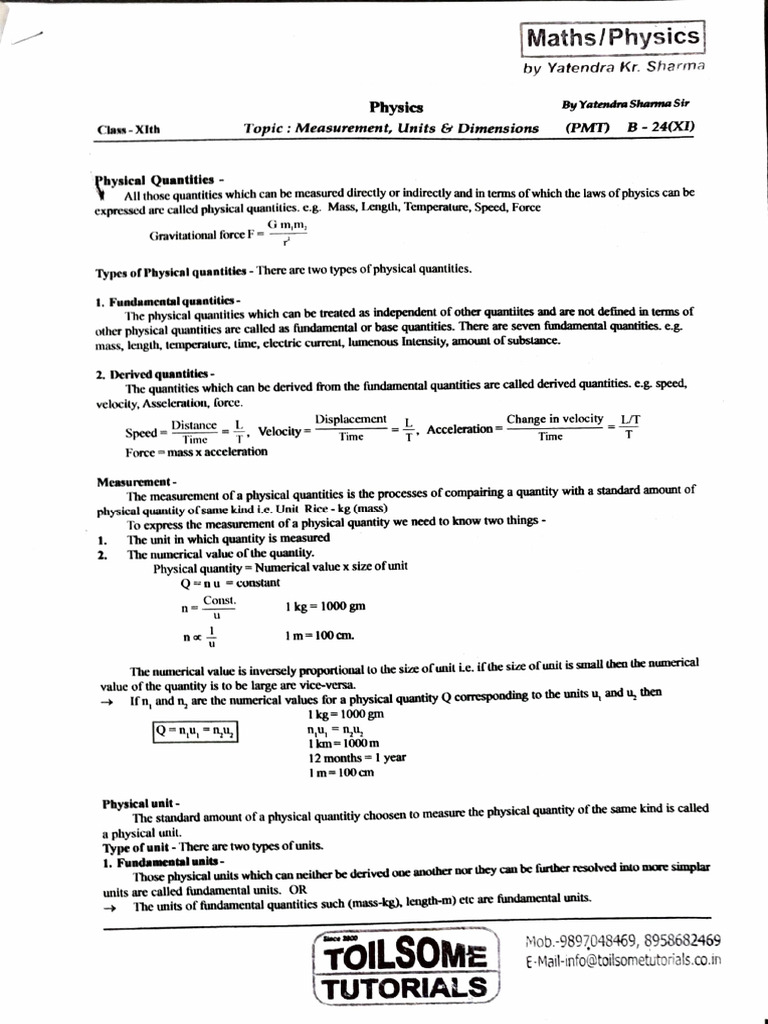 Physics Units & Dimensions Guide | PDF | Force | Quantity