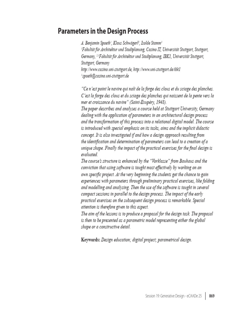Parameters In The Design Process Pdf Geometry Computer Aided Design