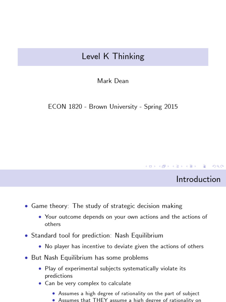 Level_k thinking | PDF | Game Theory | Applied Mathematics