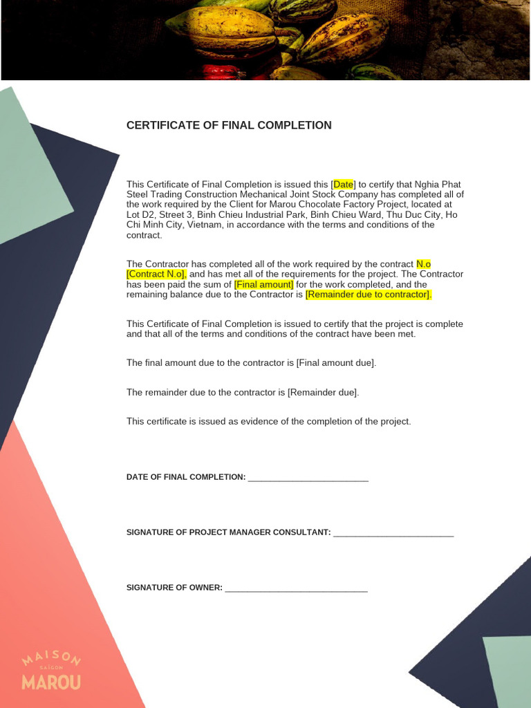 Certificate of Final Completion | PDF