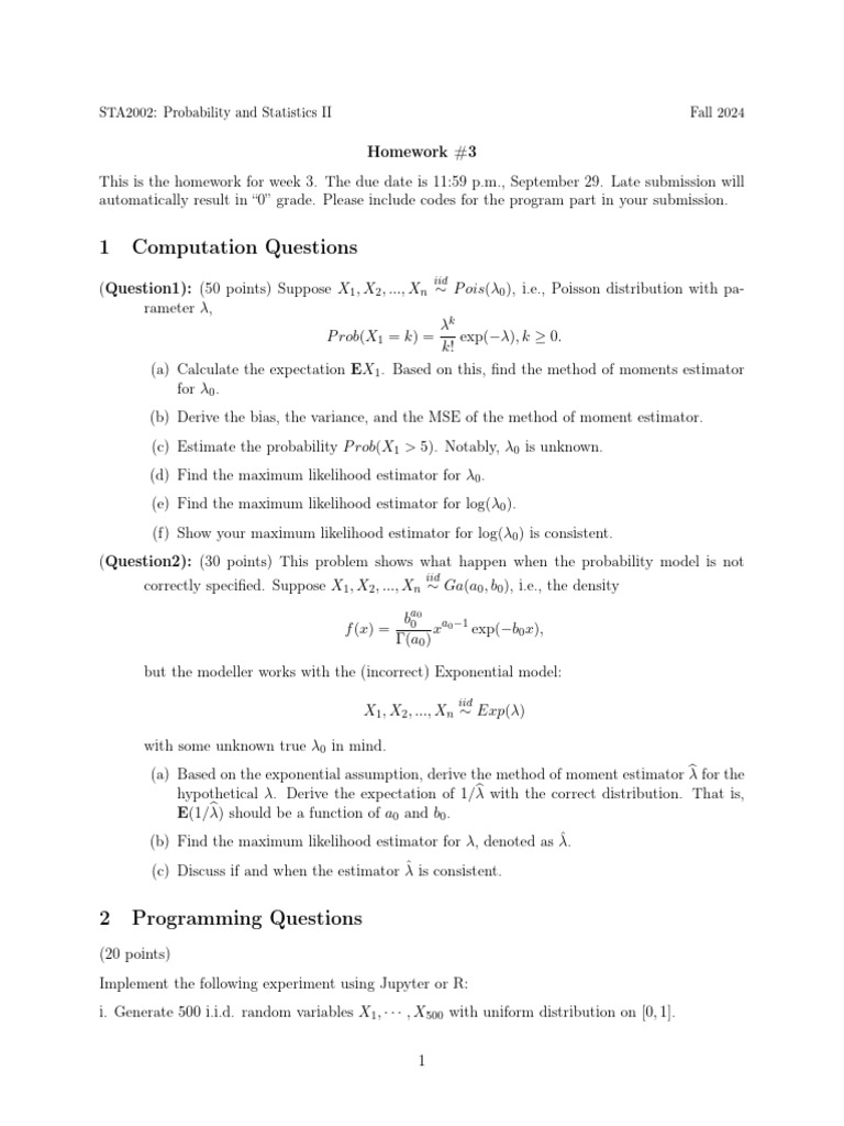 1 Computation Questions: Homework #3 | PDF | Estimator | Estimation Theory