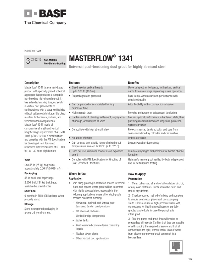 MasterFlow 1341 | PDF | Prestressed Concrete | Water