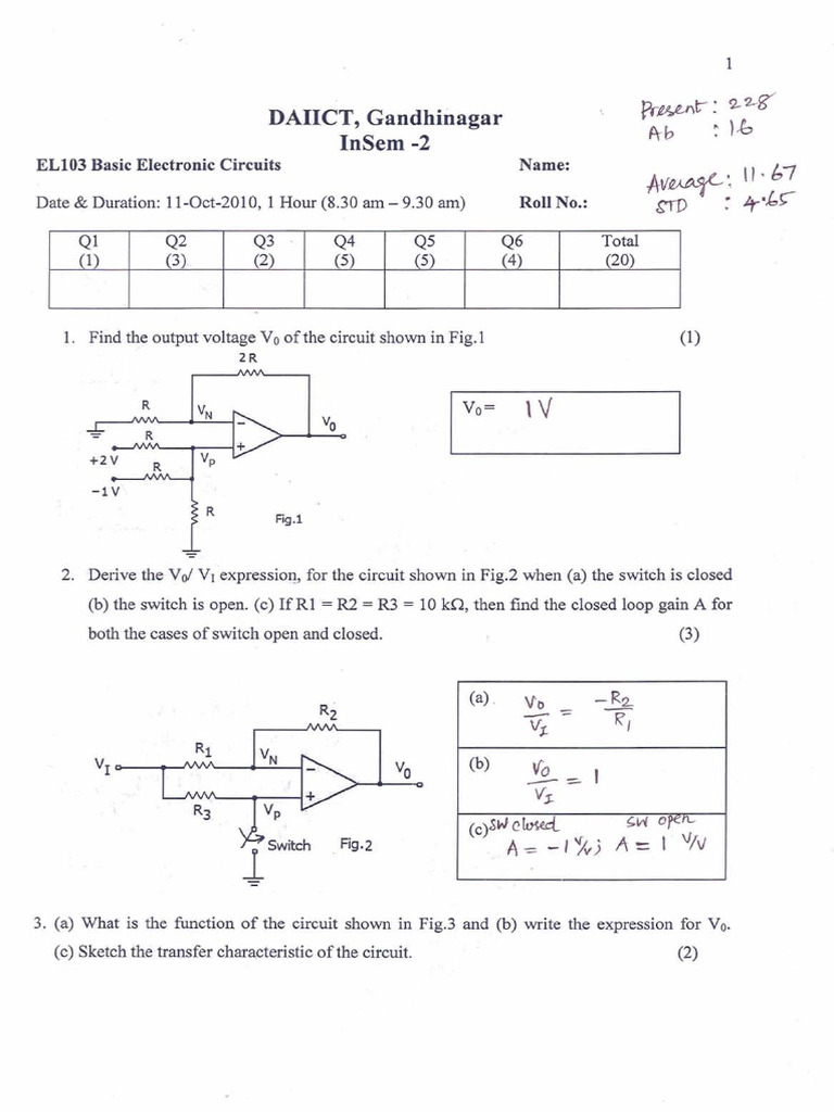 EL103 2nd Insem Solutions | PDF | Operational Amplifier | Electromagnetism