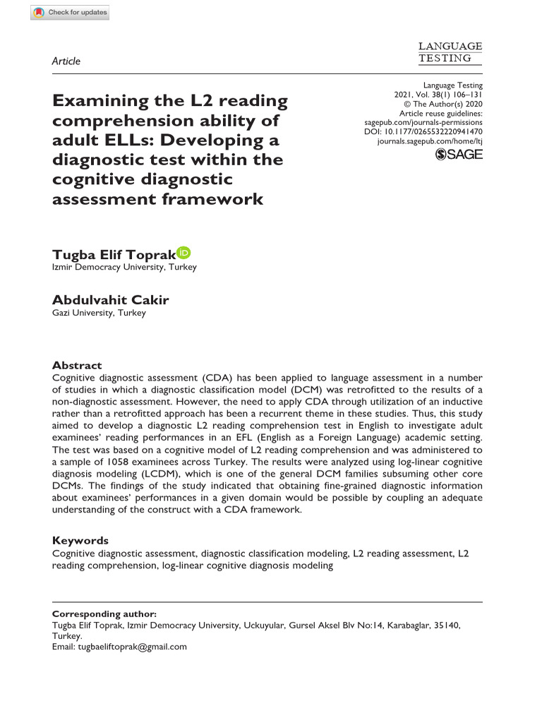 Examining The L2 Reading Comprehension Ability of Adult ELLs ...