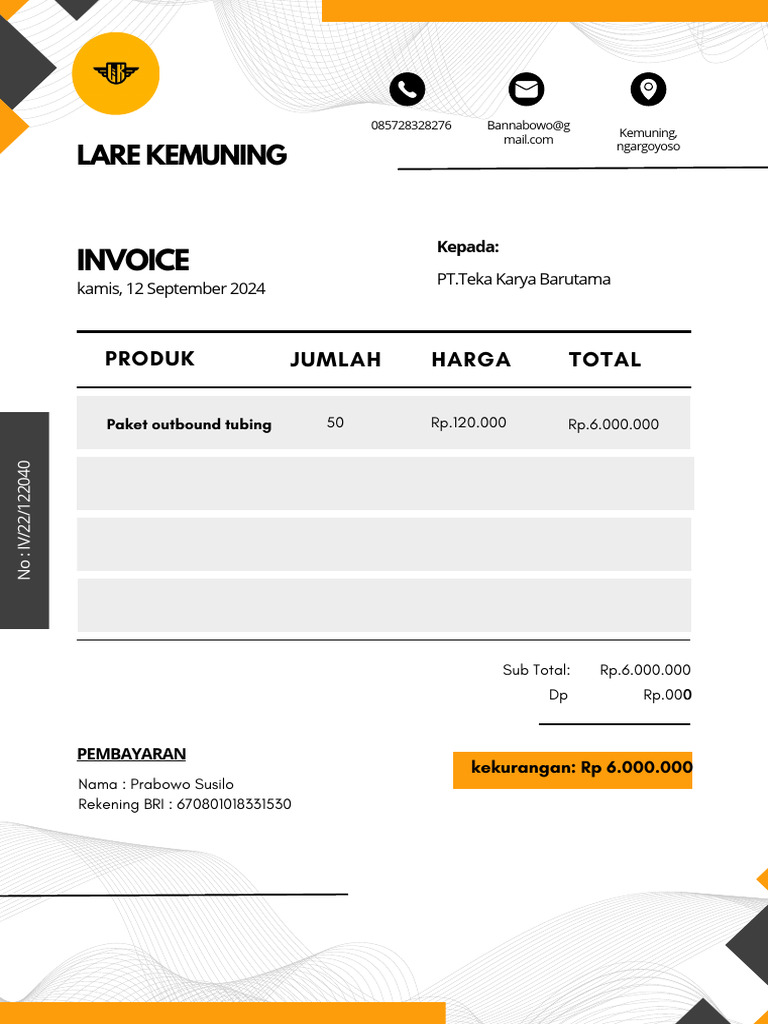 Oren Dan Hitam Modern Bisnis Faktur Invoice PDF | PDF