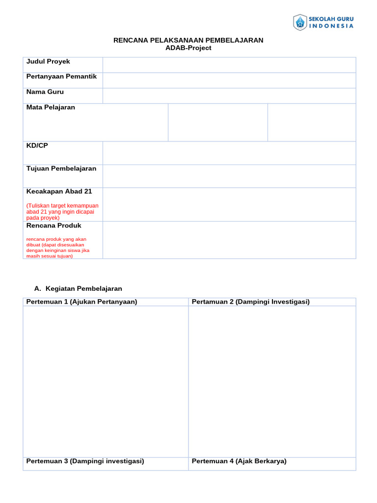 RPP 1 Lembar ADAB Project Template (Aisah) | PDF