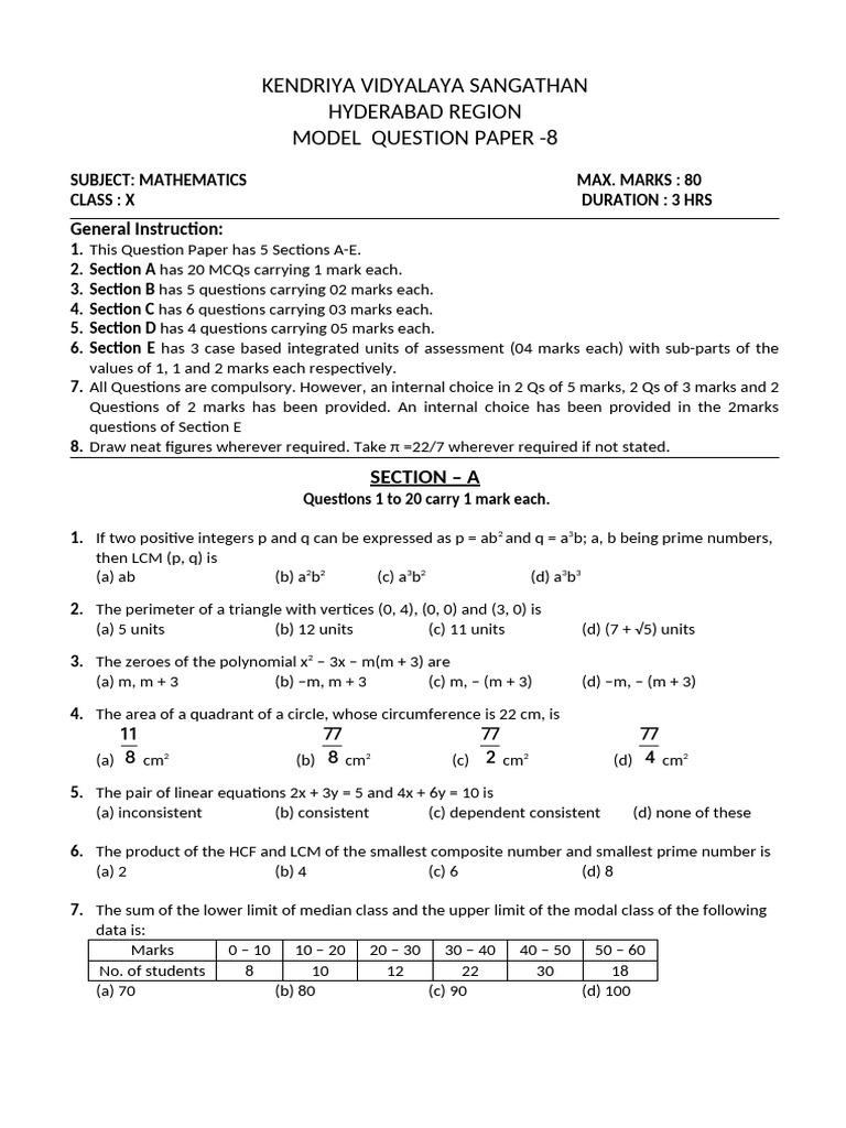 MODEL PAPER For Maths Class 10 2024-25 (FULL SYLLABUS) | PDF | Sphere ...