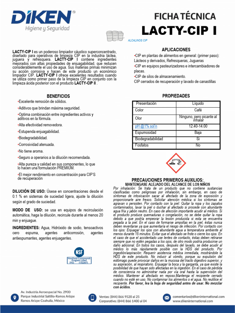 LACTY-CIP I Ficha Técnica | PDF | Agua