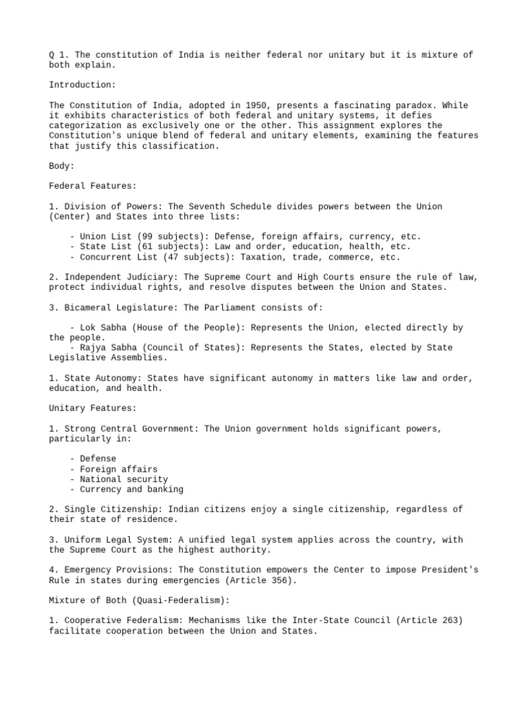India's Quasi-Federal Constitution | PDF | Government Of India | Government
